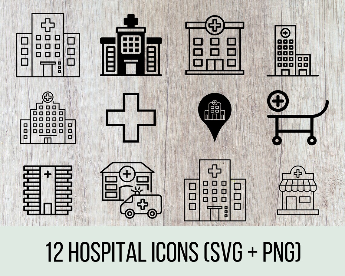 12 Hospital Icons, SVG, Hospital Building SVG, Cricut, Clipart ...