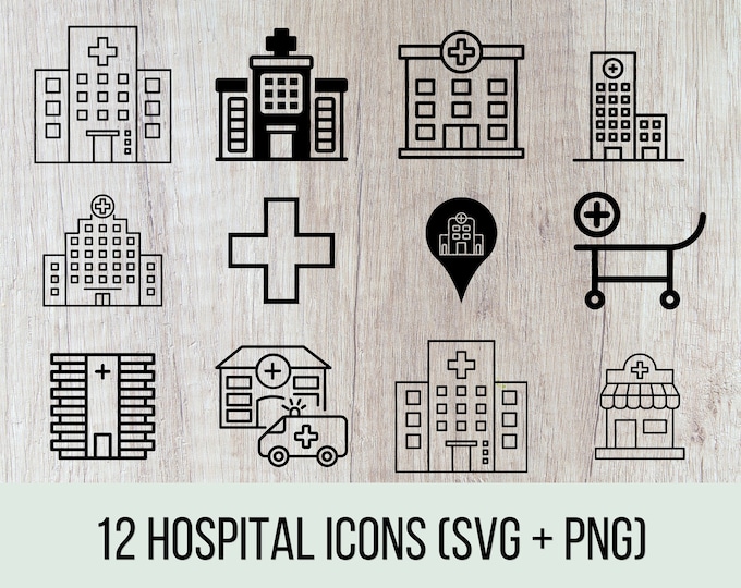 12 Hospital Icons, SVG, Hospital Building SVG, Cricut, Clipart ...