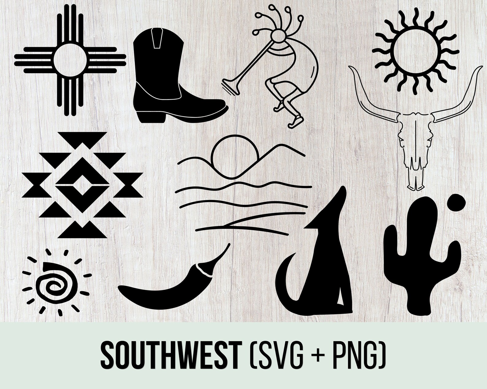 Southwest Svg, Bundle Southwest Clip Art, Silhouettes, Png, Coyote ...