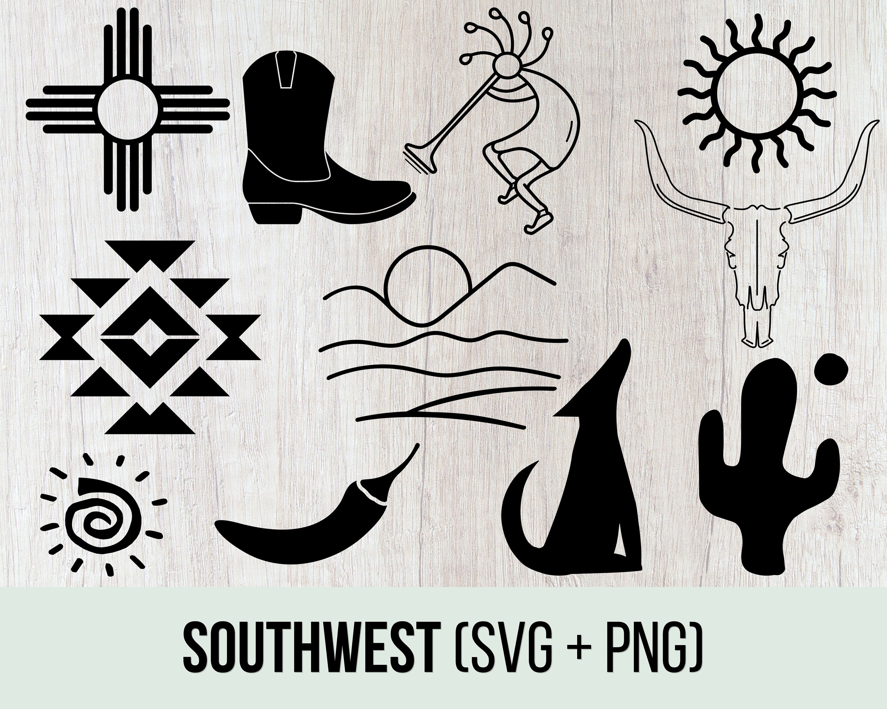Southwest Svg, Bundle Southwest Clip Art, Silhouettes, Png, Coyote ...