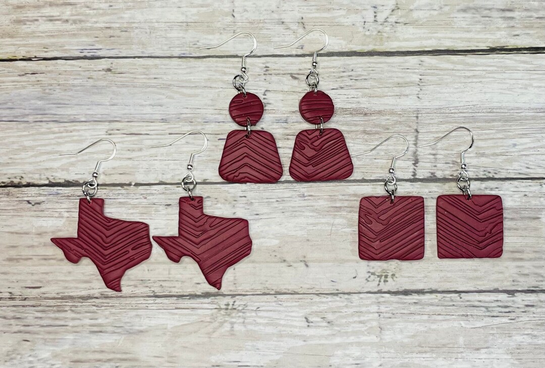 Maroon Clay Earrings Burgundy Earrings Textured Polymer Clay - Etsy