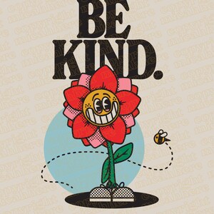 Be Kind Retro Character Wall Art, Retro Quote Wall Print, Digital ...