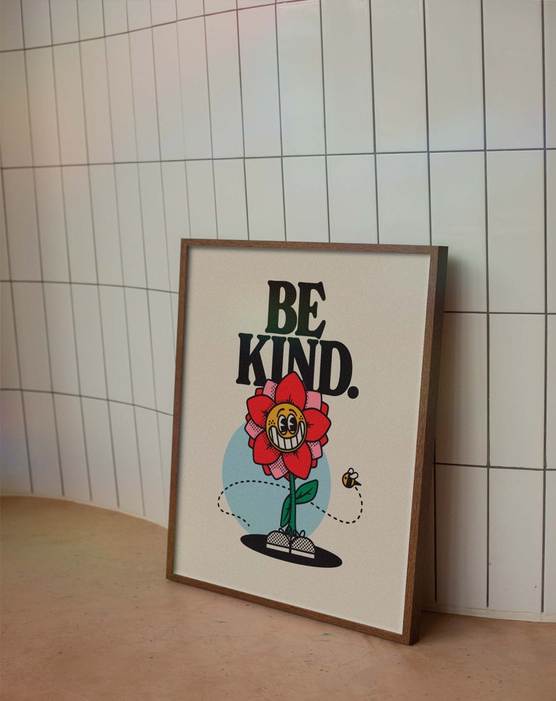 Be Kind Retro Character Wall Art Retro Quote Wall Print - Etsy