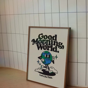 Good Morning Retro Character Wall Art, Retro Quote Wall Print, Digital ...