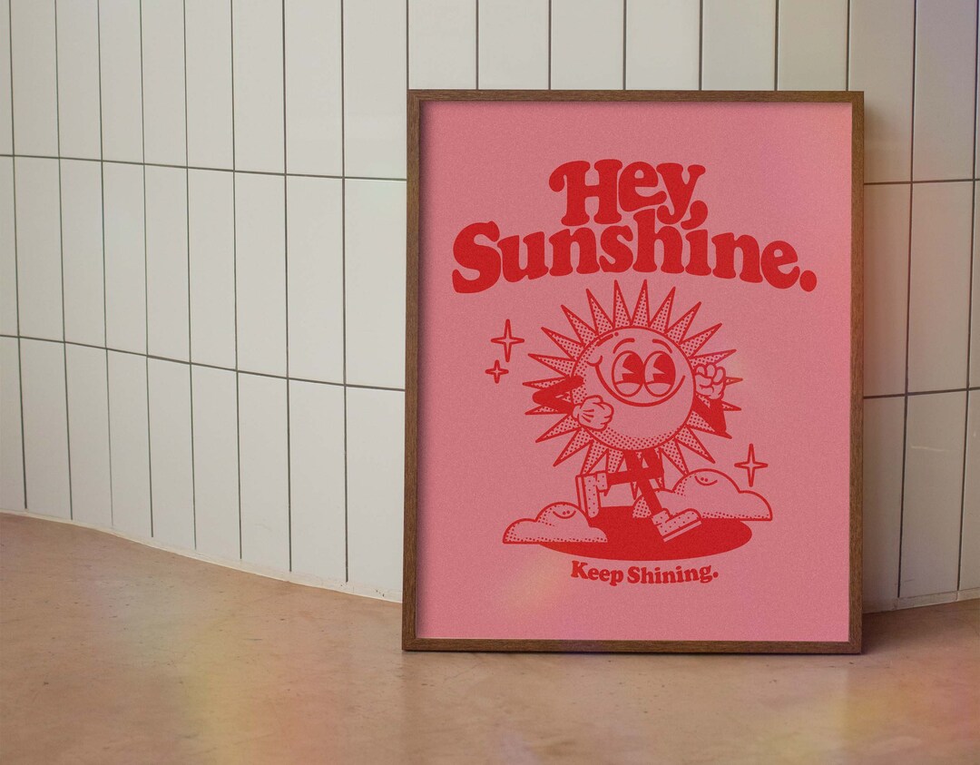 Pink Sun Retro Wall Art, Retro Quote Wall Print, Valentines Day Gifts ...
