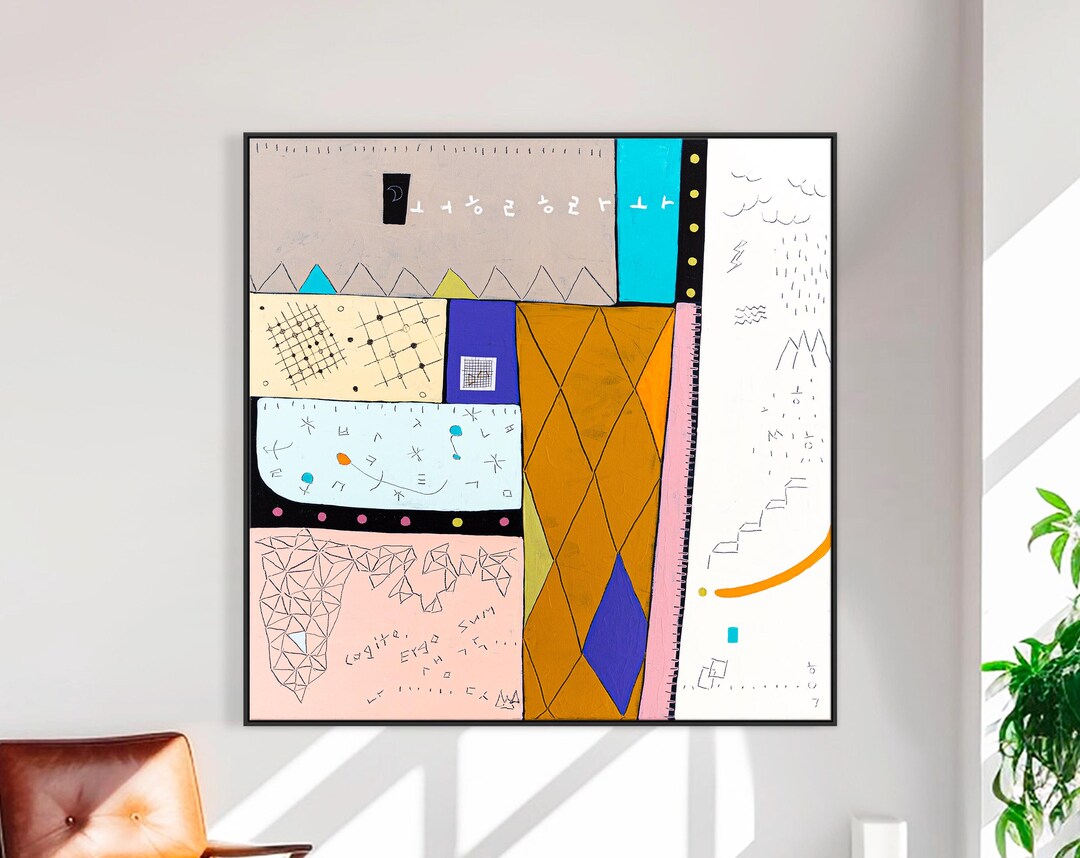 Bold Geometric Abstract Wall Art — Modern Original Oil Painting ...