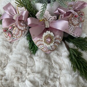 Handmade Christmas Ornaments / Pink Heart Ornaments / Luxurious ...