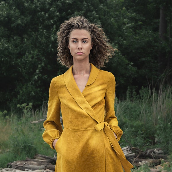 Linen Wrap Dress Etsy