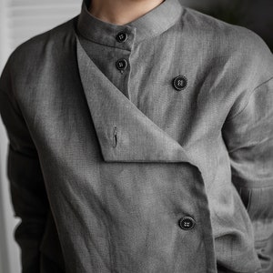 Grey Linen Jacket for Women Oversized Linen Shirt Plus Size Clothing ...