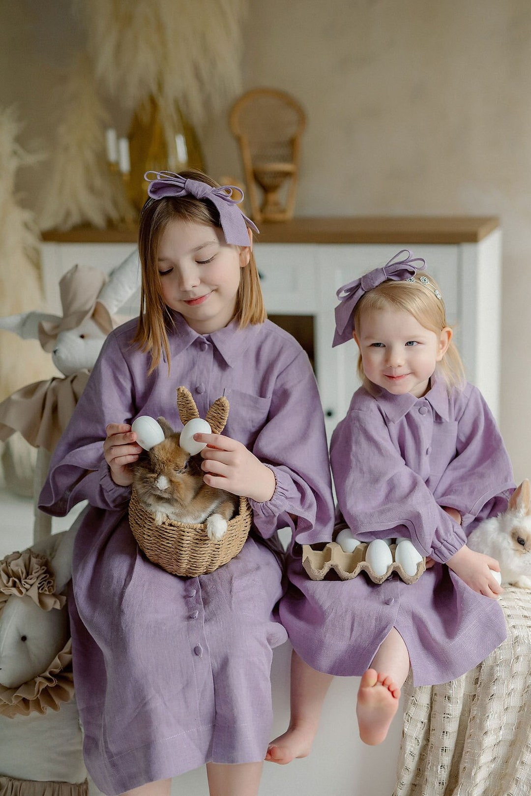 Dress for Older and Younger Sisters Family Outfit Linen Dress Outfit ...
