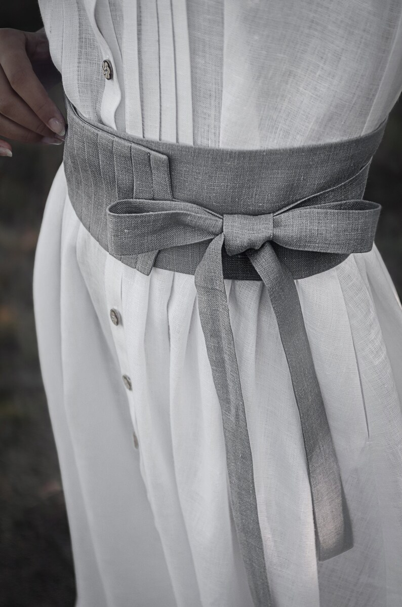 Grey Linen Obi Belt Wrap Linen Belt Wide Linen Belt - Etsy