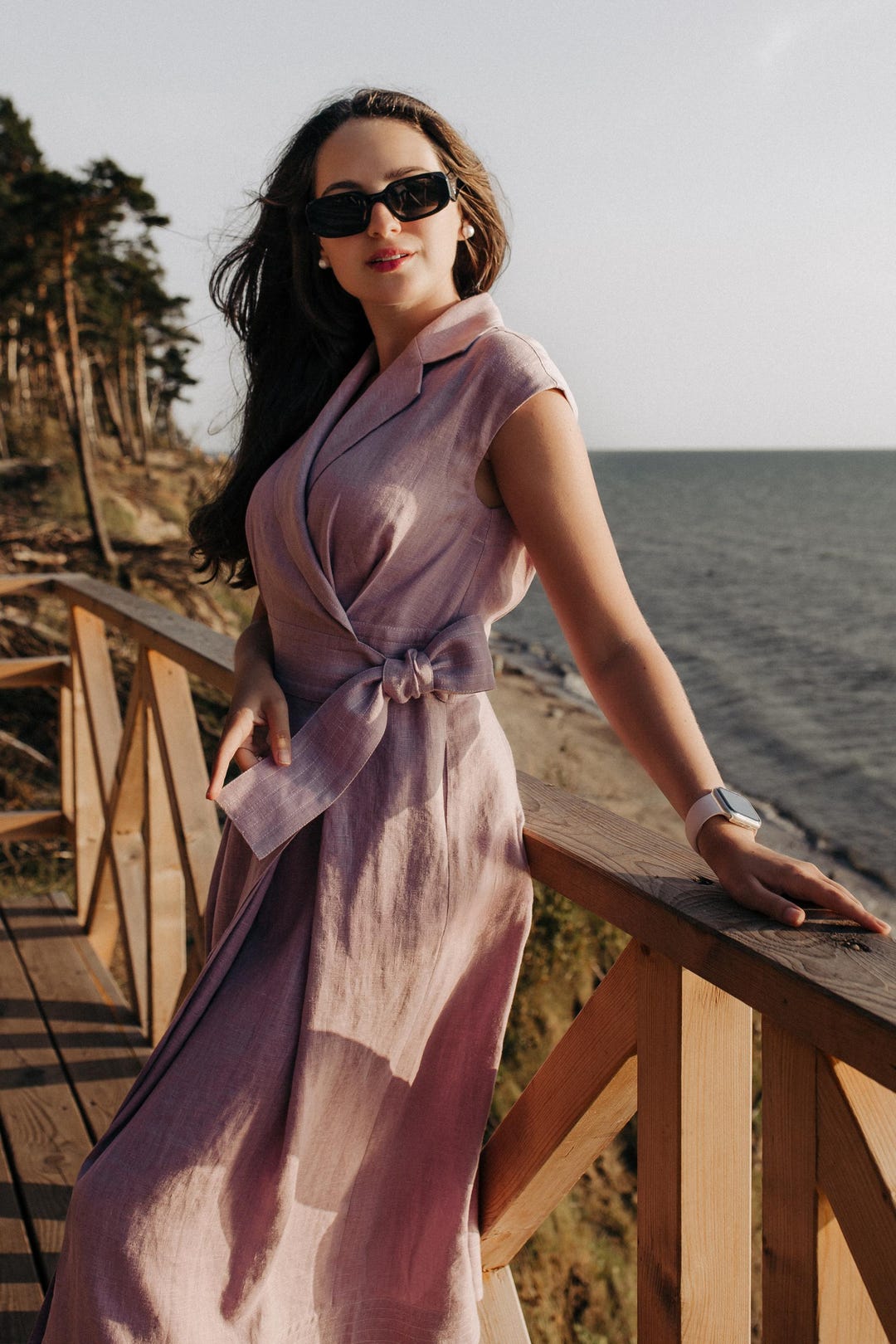 Lavender Linen Wrap Dress Beach Vacation Sundress Minimalist Linen ...