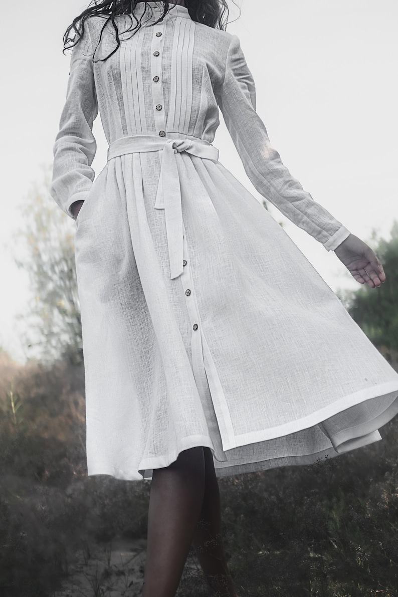 Linen Midi Dress Modest Wedding Dress Pagan Clothing Wedding - Etsy