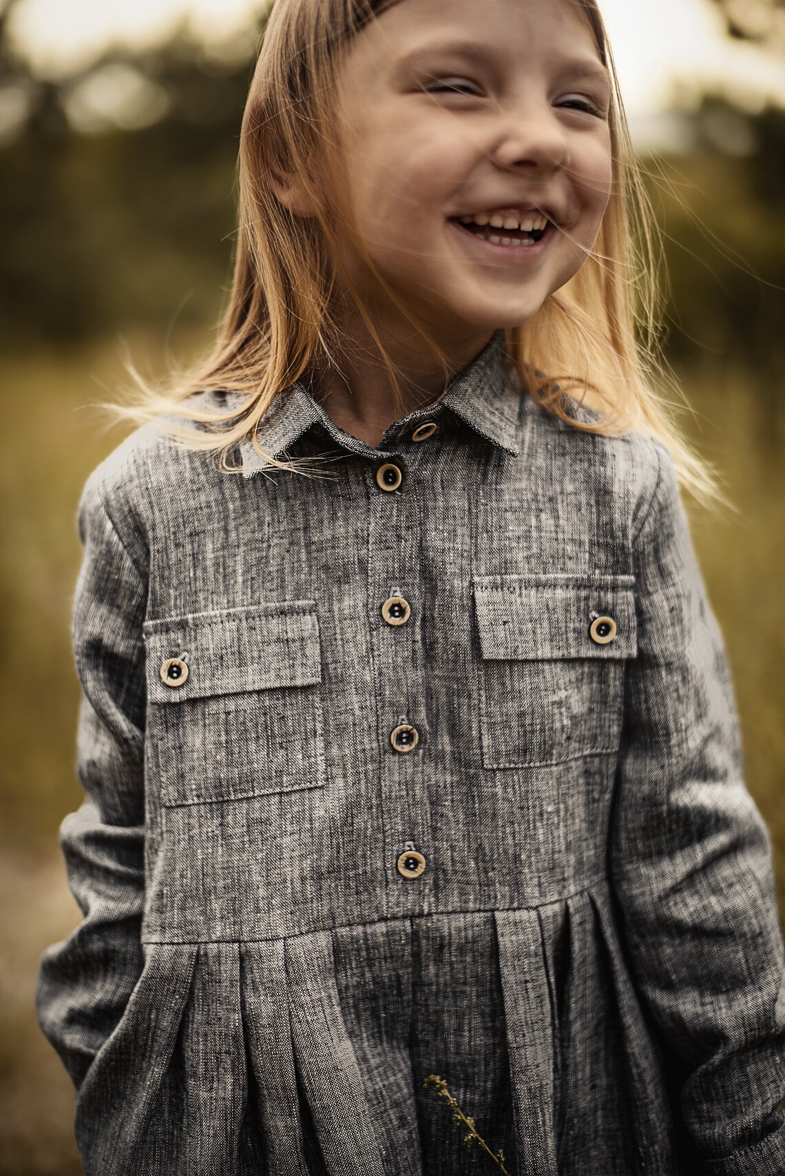 Girls Linen Dress Sample Sale 116 Cm Size Dress for School - Etsy