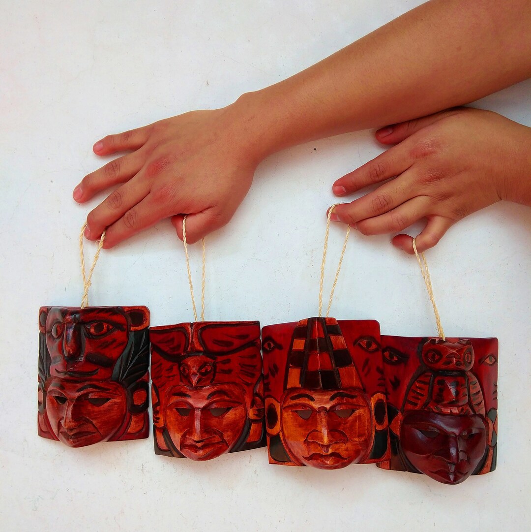KINGS OF TIKAL. Vintage Mayan Wooden Masks for Wall Decor| Traditional ...