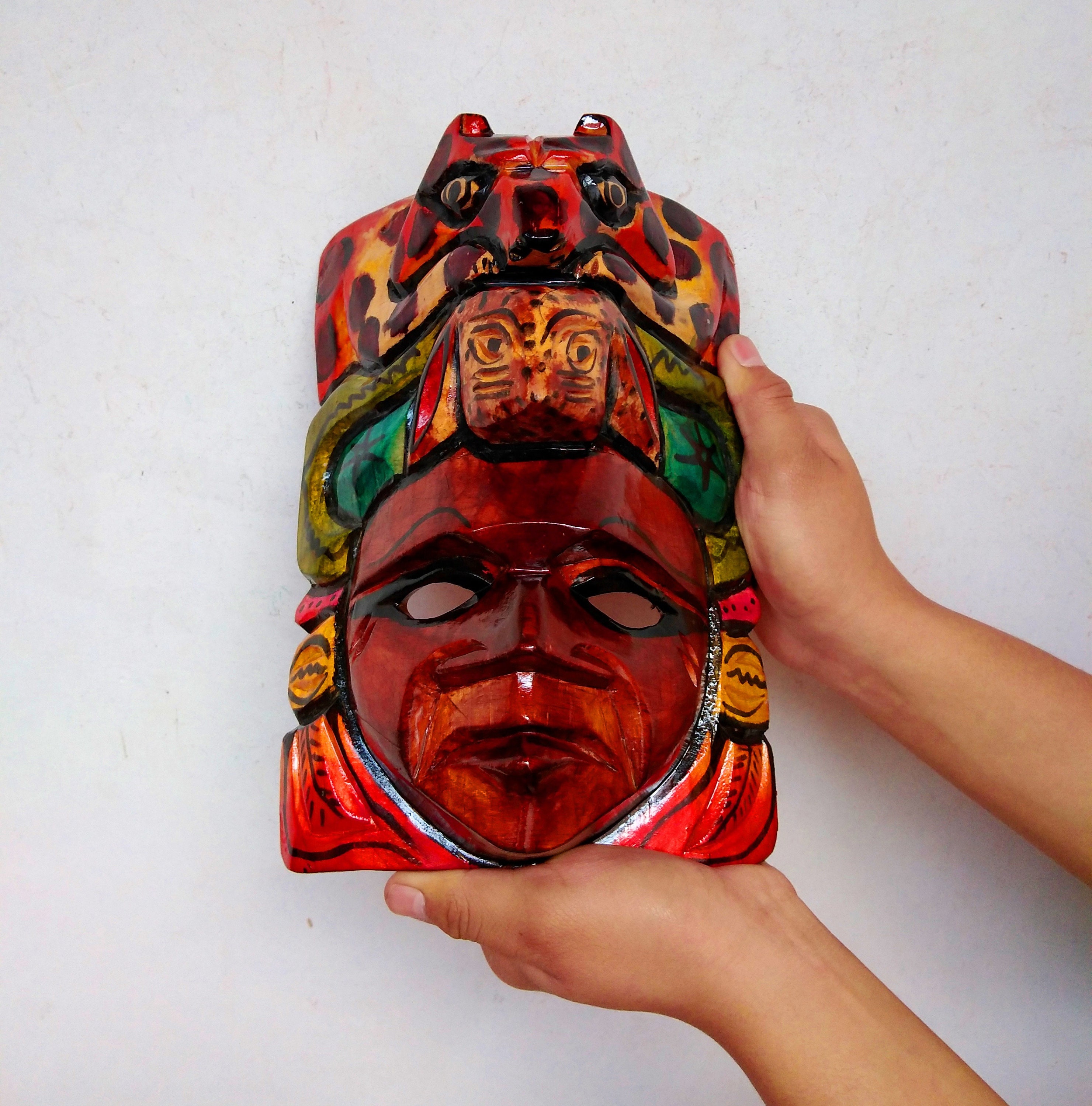 ROYALTY. Colorful Wooden Mayan Face Mask for Wall Decor - Etsy Nederland