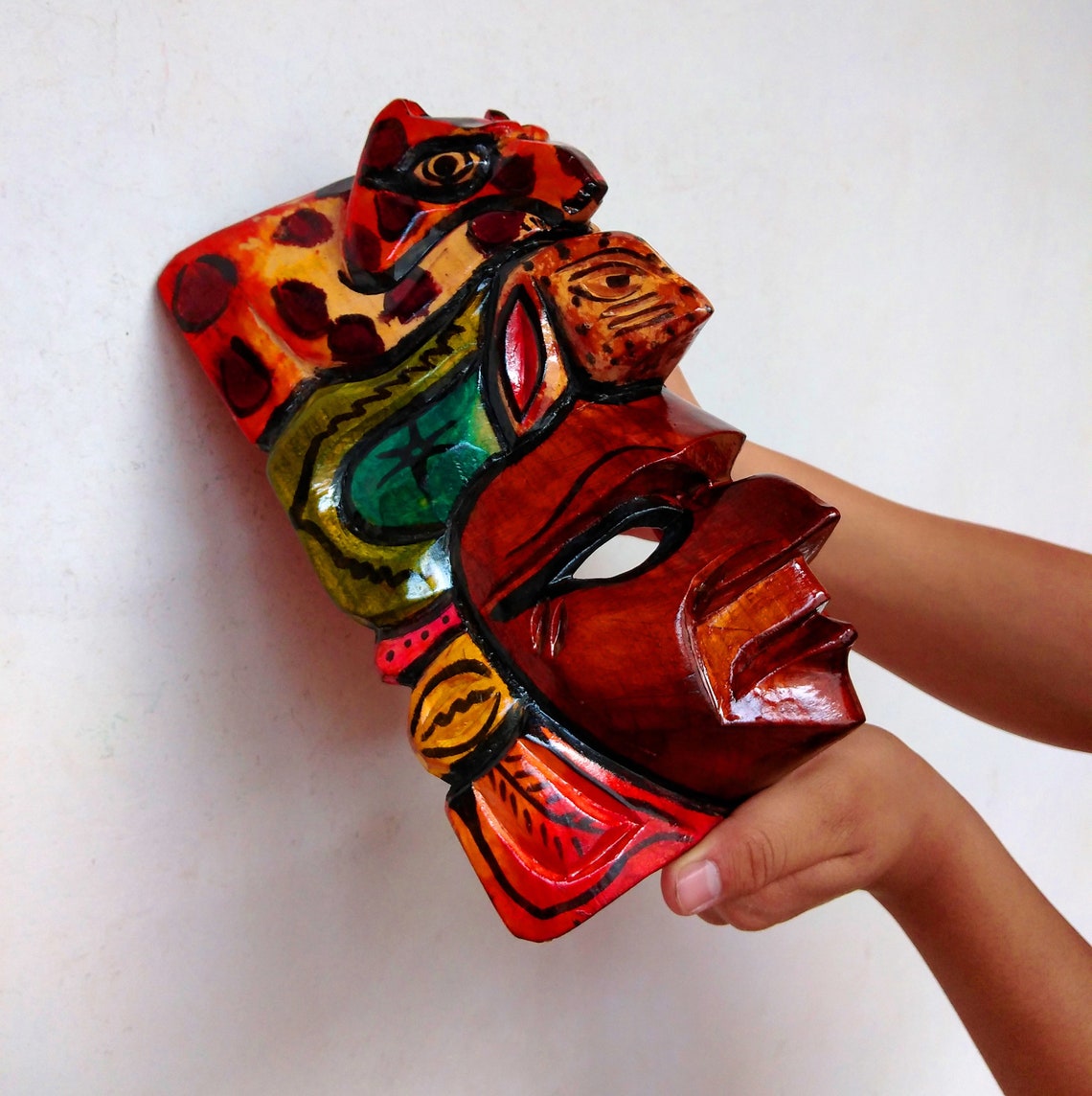 ROYALTY. Colorful Wooden Mayan Face Mask for Wall Decor - Etsy Nederland