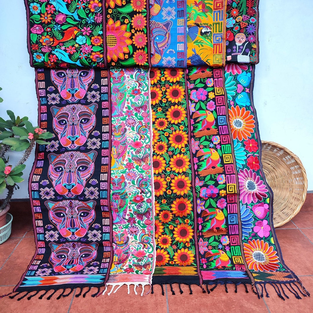 Embroidery Guatemalan Tapestry Table Runner | Colorful Embroidered ...