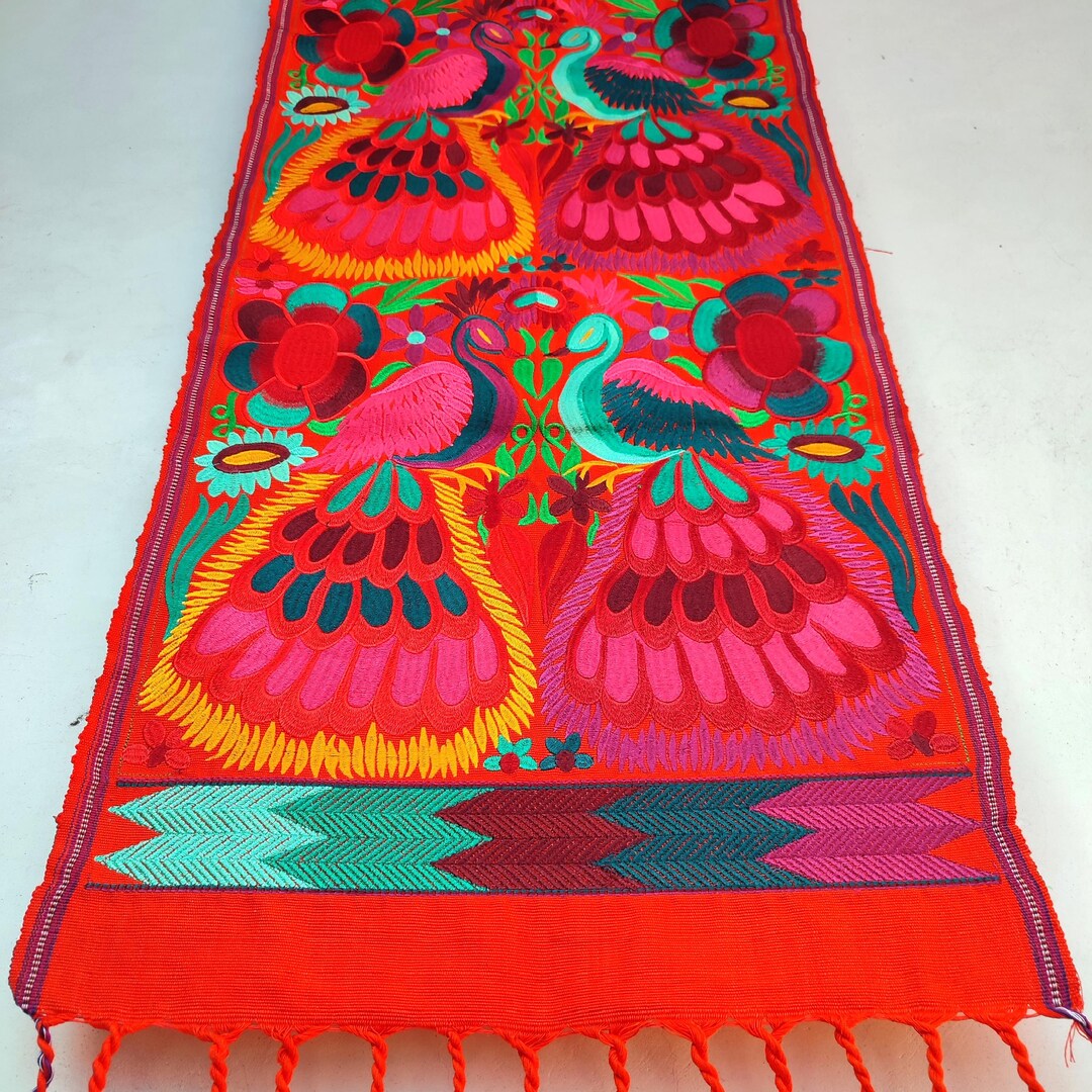 Peacock Embroidered Table Runner | Colorful Embroidery Peacock Table ...