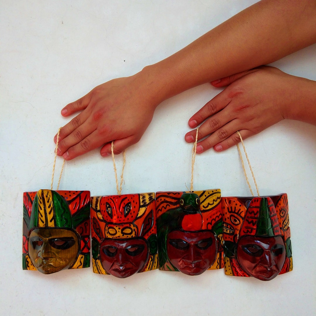 COSMOLOGY. Small Wooden Mayan Masks for Wall Decor Carved Wooden ...