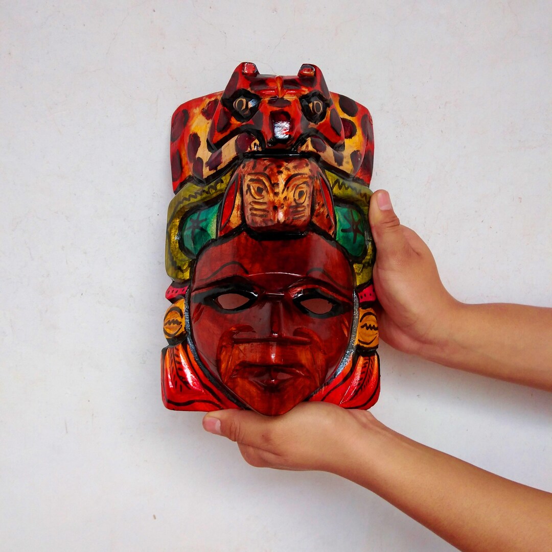 ROYALTY. Colorful Wooden Mayan Face Mask for Wall Decor Decorative ...