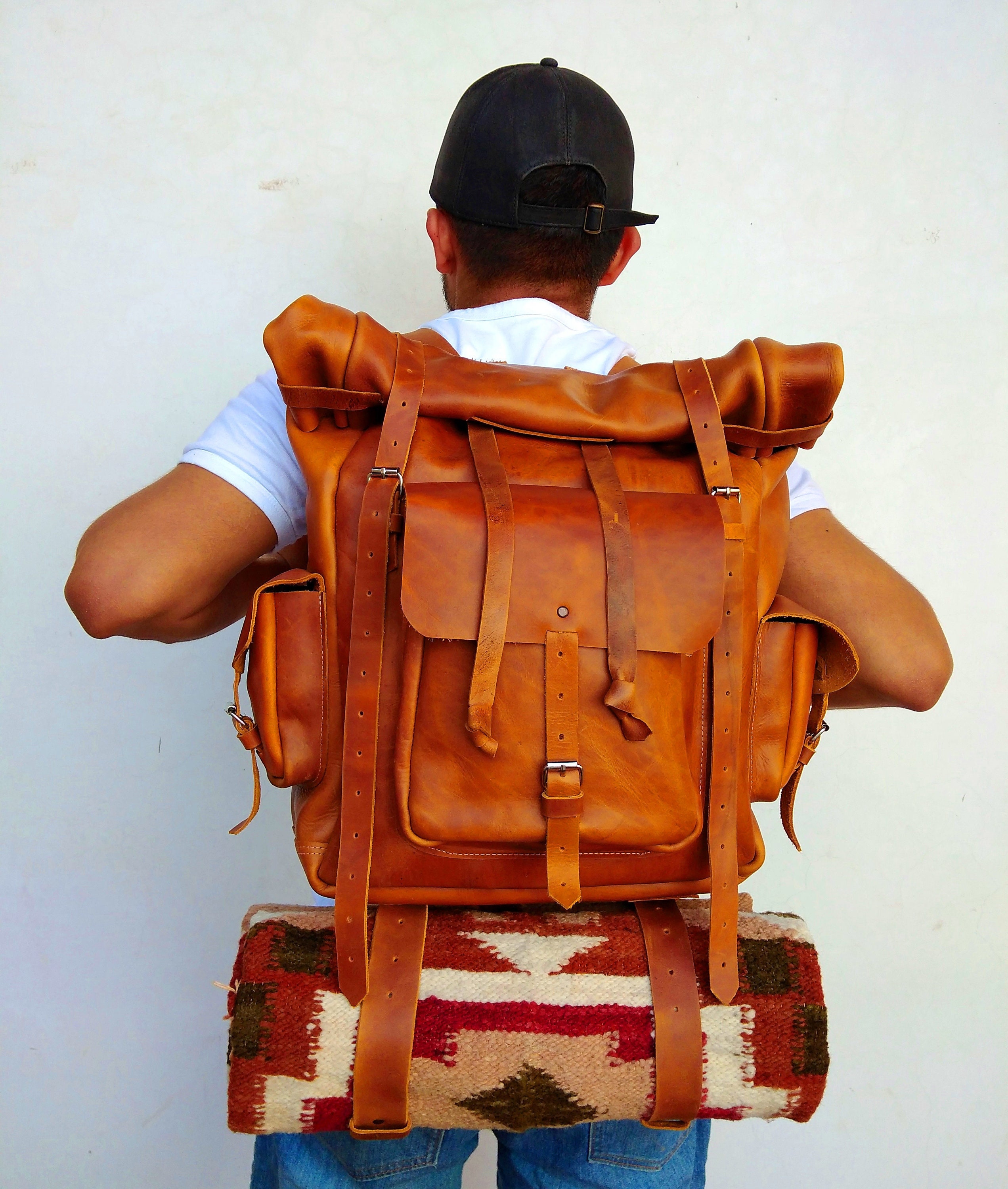 VIAJERO. Leather Roll Top Men Backpack Travel Roll Top Women - Etsy Ireland