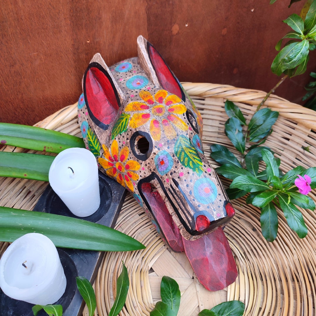 TZI. Vintage Wooden Coyote Mask for Wall Decor | Guatemalan Wooden ...