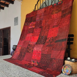 ACHOTE. Brown Queen Size Guatemalan Quilt for Bed | Queen Size Huipil ...