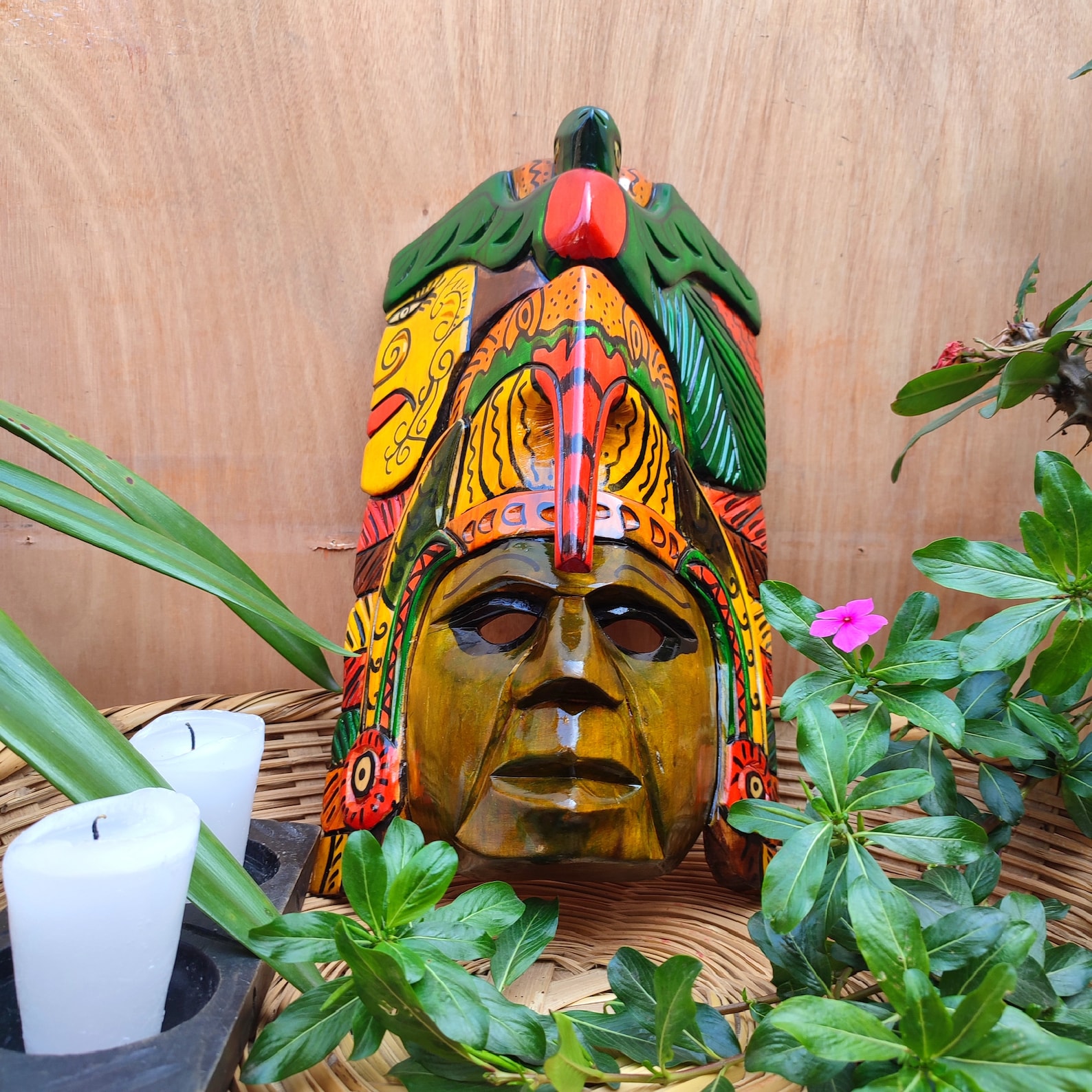 KING OF QUMARKAJ. Colorful Wooden Mayan Mask for Wall Decor Guatemalan ...