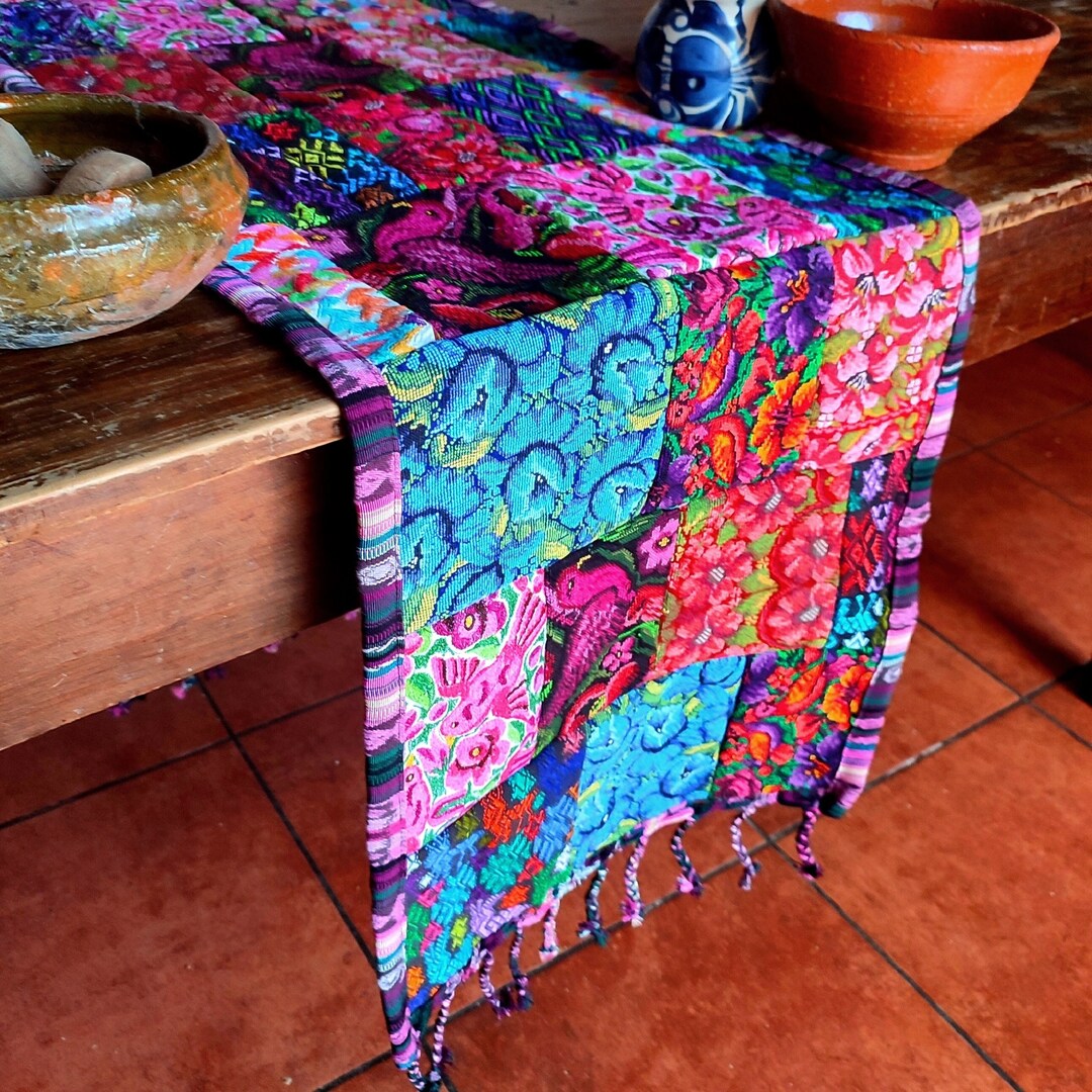 Hand Woven Patchwork Guatemalan Table Runner | Long Colorful Huipil ...