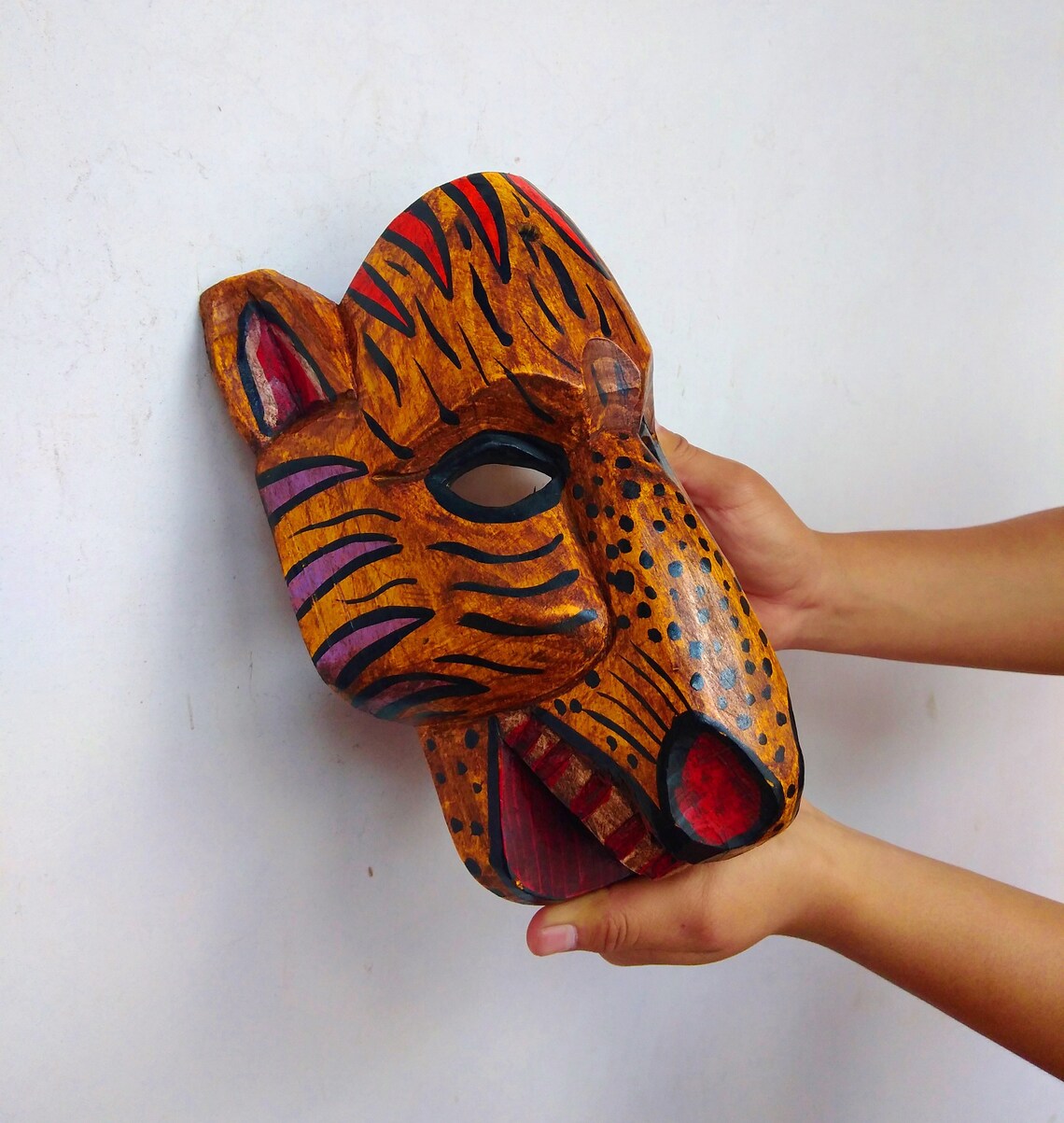 Buy BELLA. Yellow Wooden Lioness Mask for Wall Decor Hand Online in ...