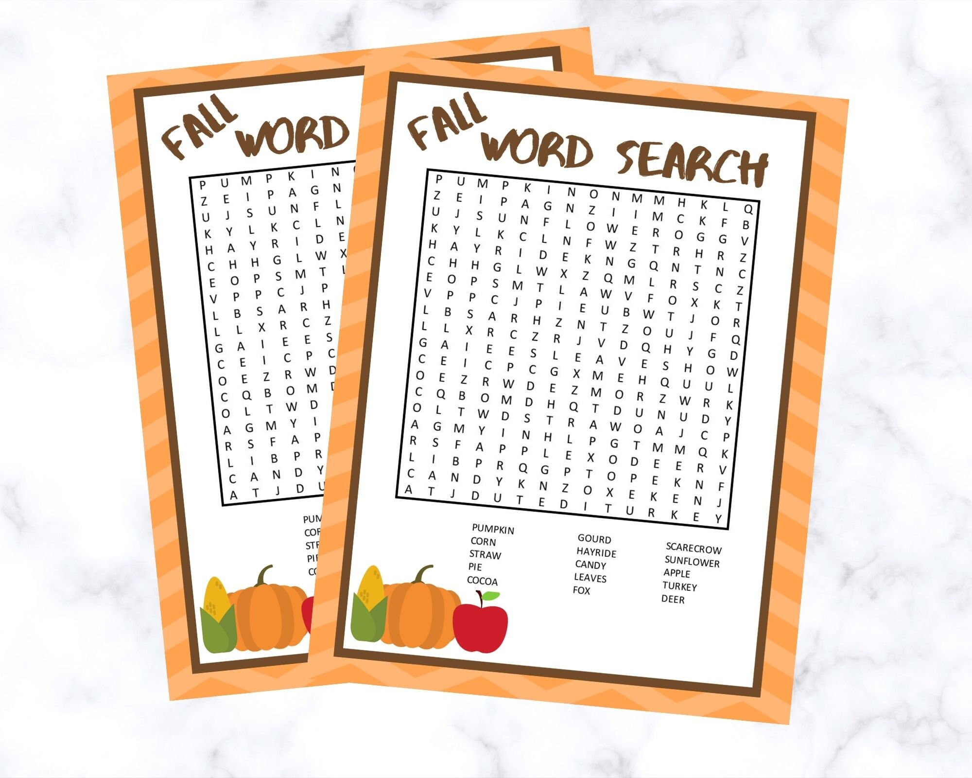 Printable Fall Word Search Game Autumn Harvest Thanksgiving - Etsy