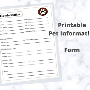 Printable Pet Information Form | Instant Download - Etsy