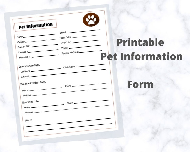 Printable Pet Information Form | Instant Download - Etsy UK