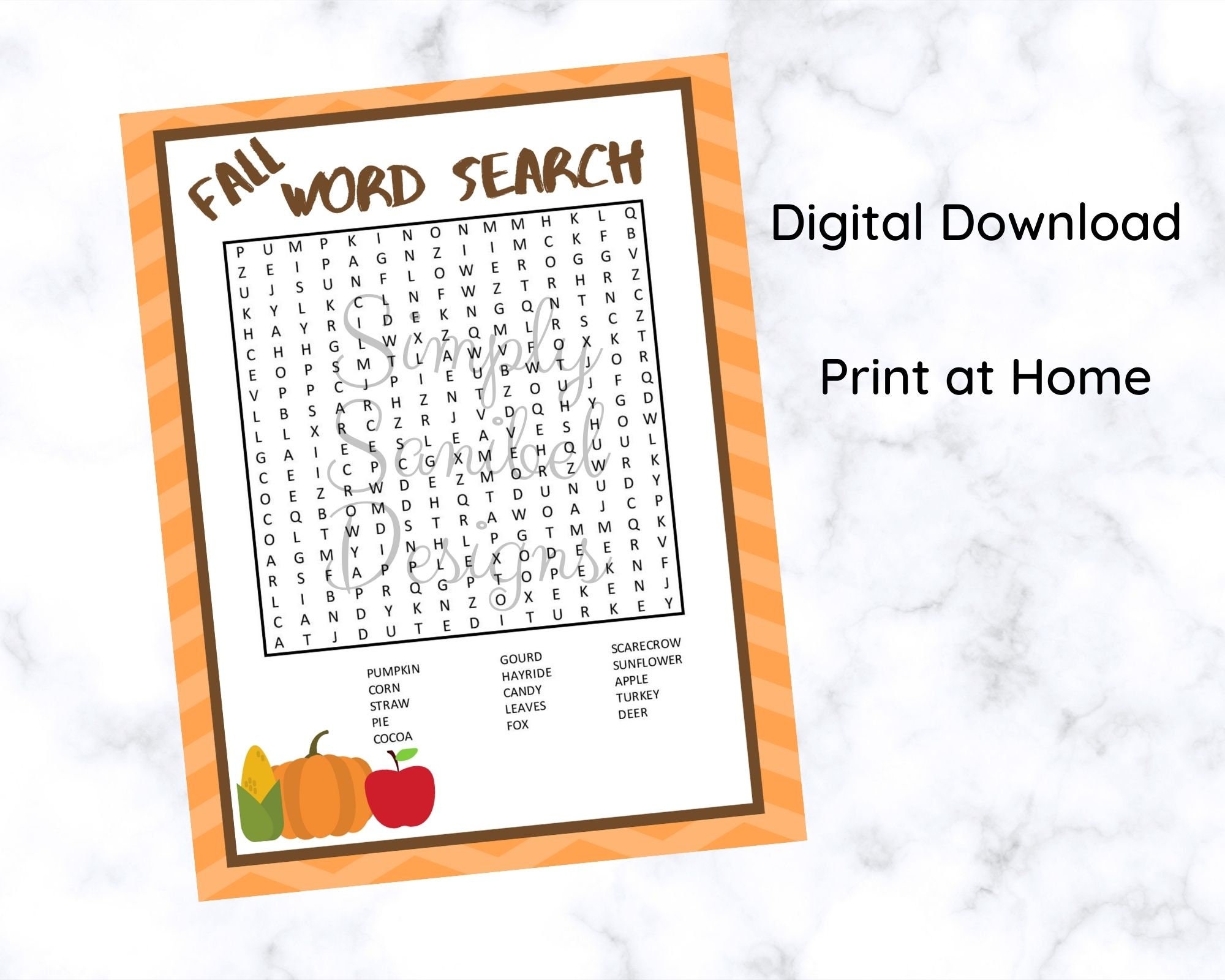 Printable Fall Word Search Game | Autumn Harvest Thanksgiving - Etsy