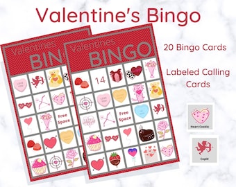 50 Valentine Bingo Cards Printable Valentines Day Bingo Game Digital ...