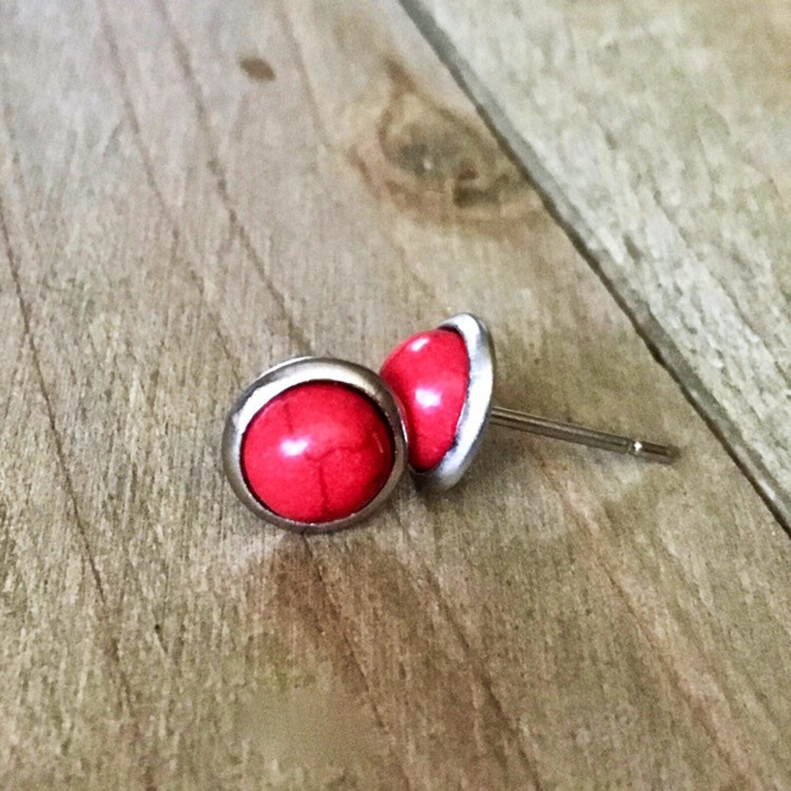 Tiny Red Turquoise Gemstone Studs 6mm Round Earrings - Etsy