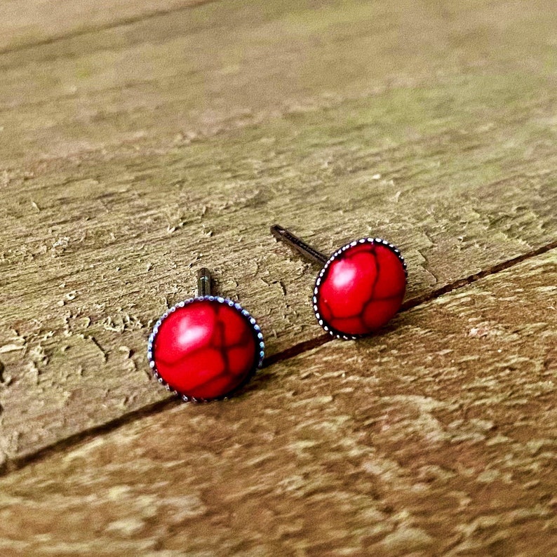 Tiny Red Turquoise Gemstone Studs 6mm Round Earrings - Etsy