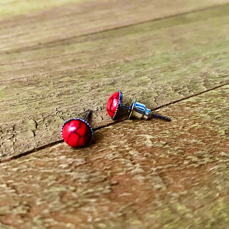 Tiny Red Turquoise Gemstone Studs 6mm Round Earrings - Etsy