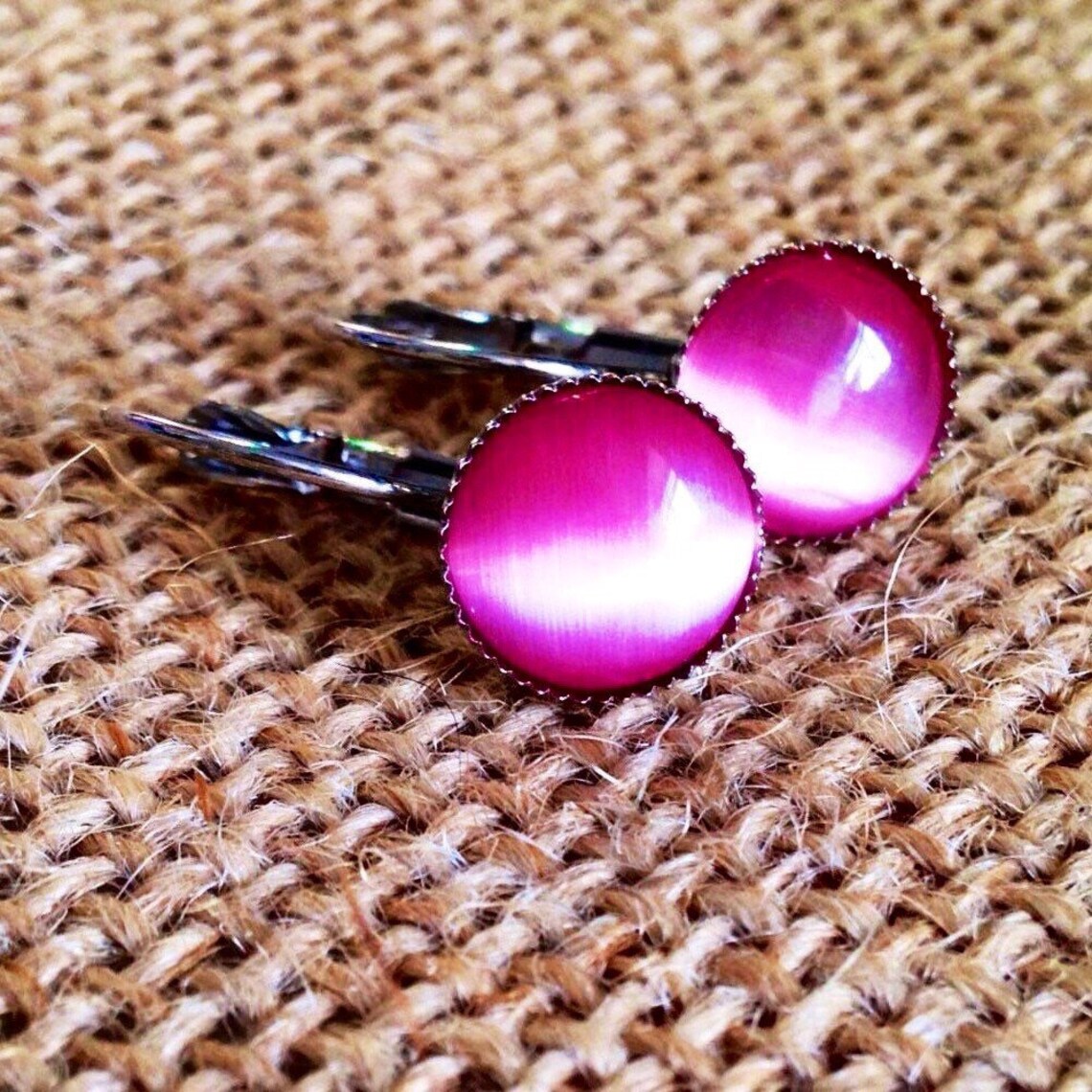 Carisma Pink Cat's Eye Gemstone Earrings Silver Played | Etsy