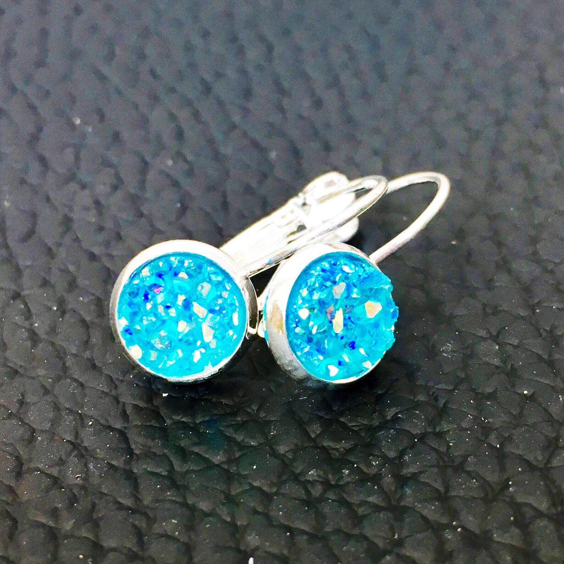 Glistening Blue Druzy Lever Back Earrings 8mm. Faux Druzy - Etsy