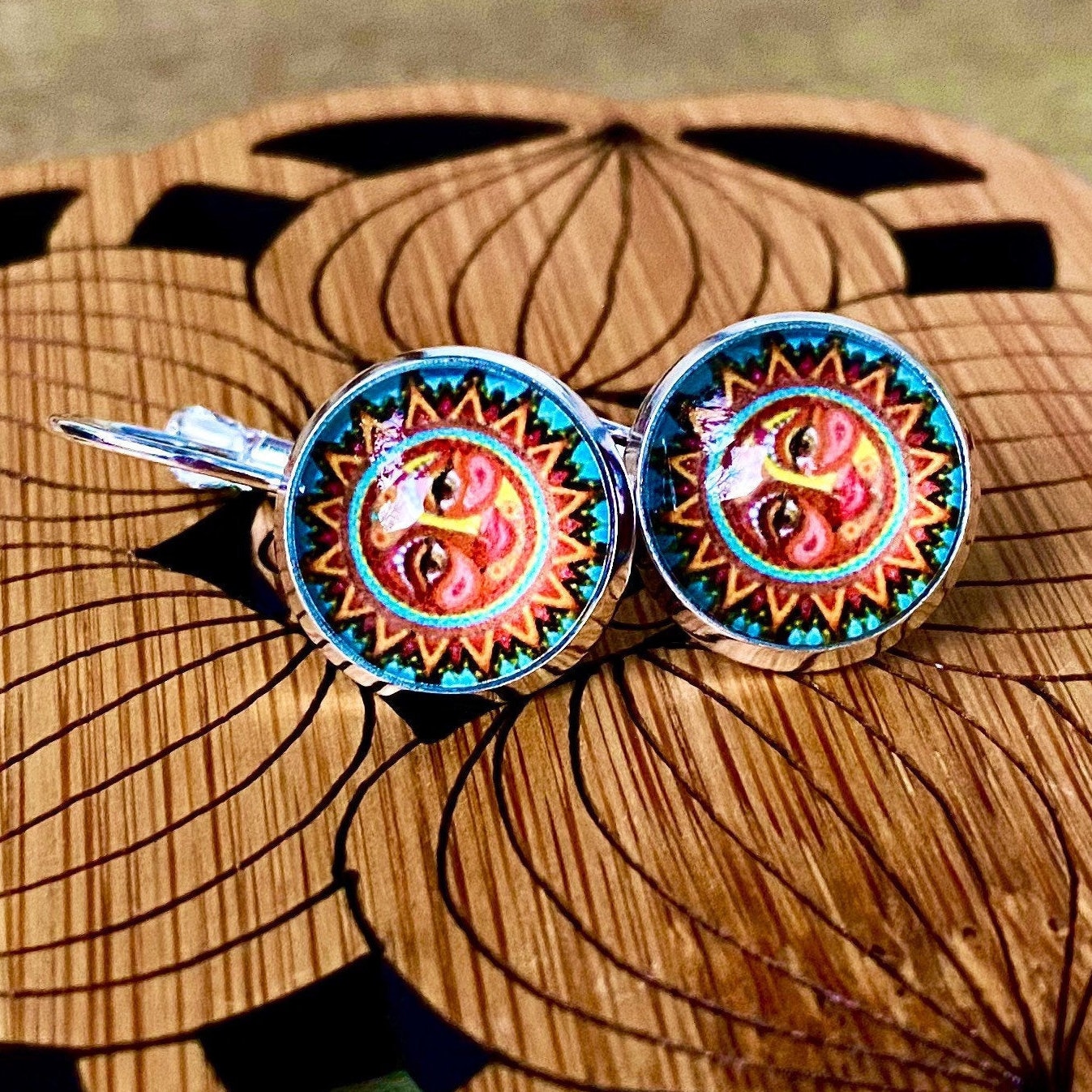 Colorful Sun Sterling Silver Lever-back Earrings: Handmade Celestial ...
