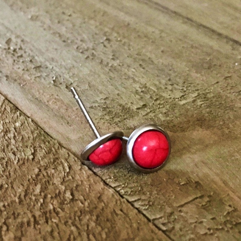 Tiny Red Turquoise Gemstone Studs 6mm Round Earrings - Etsy