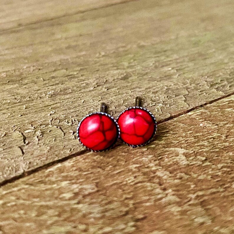 Tiny Red Turquoise Gemstone Studs 6mm Round Earrings - Etsy