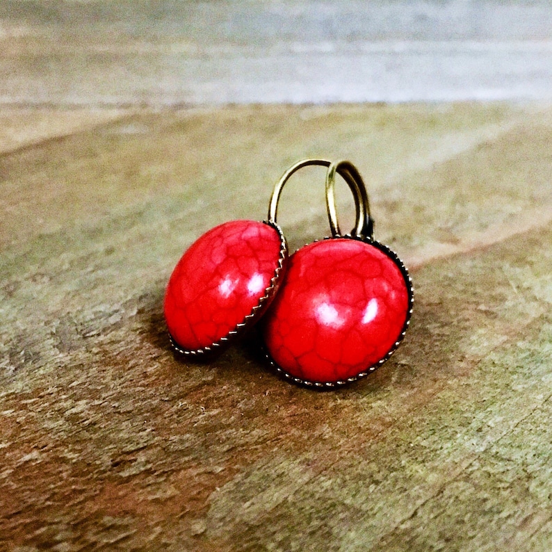 Large Red Turquoise Gemstone Earrings Lever-back Earrings - Etsy