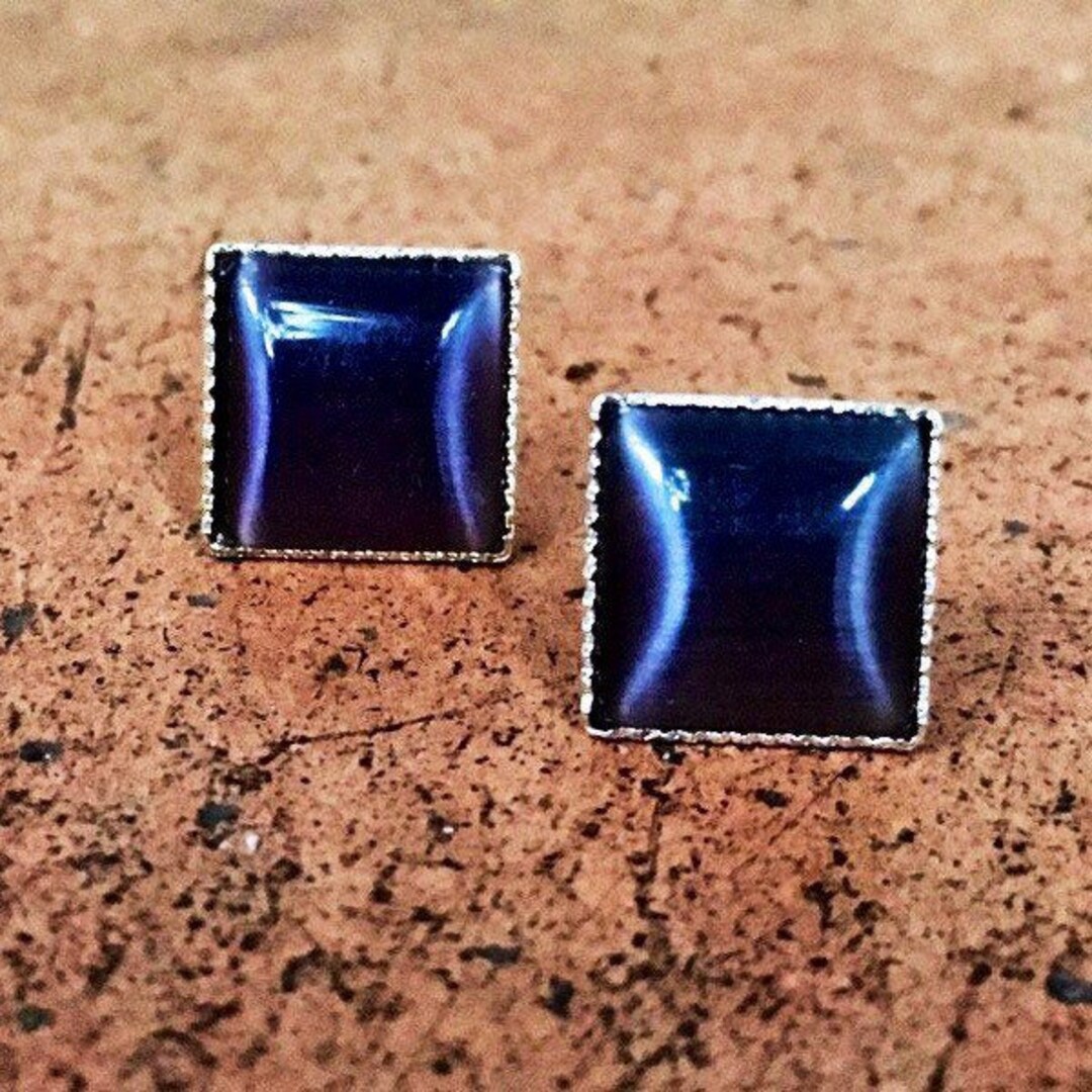 Slate Gray Gemstone Stud Earrings Cats Eye Silver Earring - Etsy