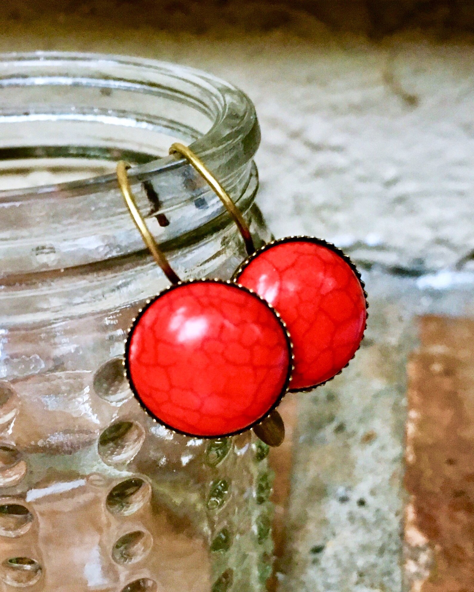 Large Red Turquoise Gemstone Earrings Lever-back Earrings - Etsy