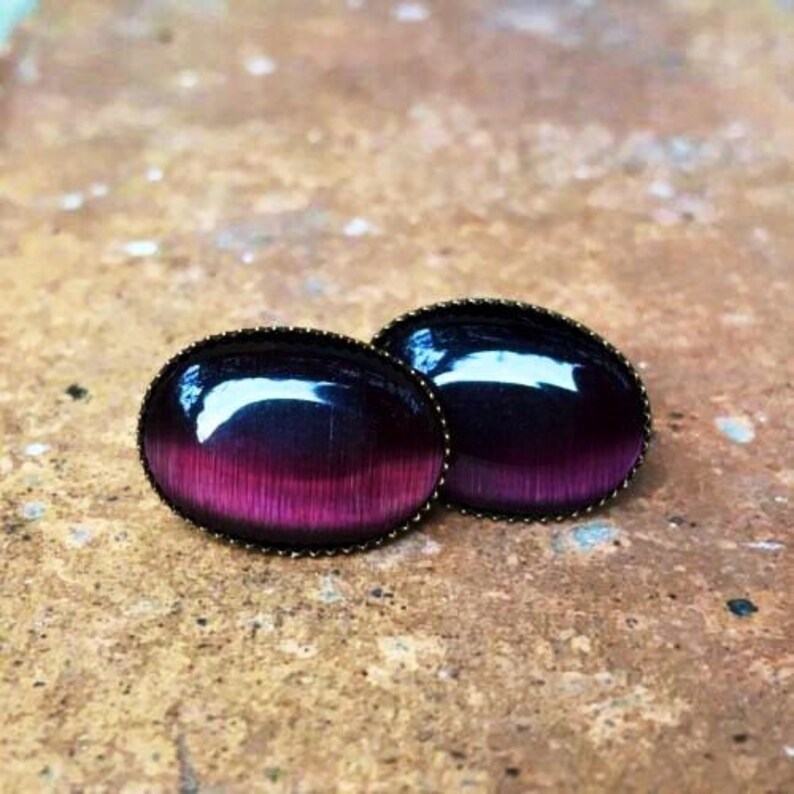 Plum Purple Cat's Eye Gemstone Studs Purple Gemstone - Etsy