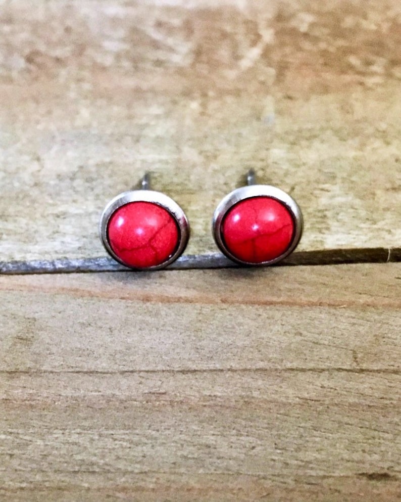 Tiny Red Turquoise Gemstone Studs 6mm Round Earrings - Etsy