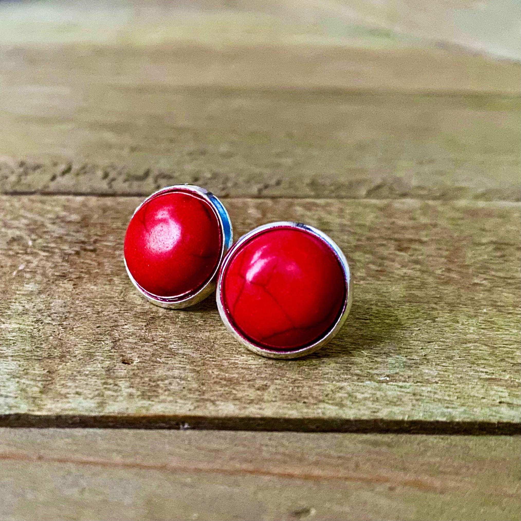 Red Turquoise Gemstone Stud Earrings Silver 12mm Large - Etsy